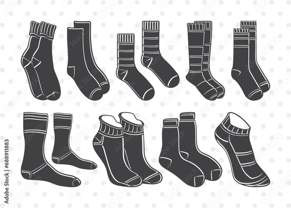 Sock SVG, Sock Clipart, Ankle Socks Svg, Crew Sock Svg, Half Socks Svg ...