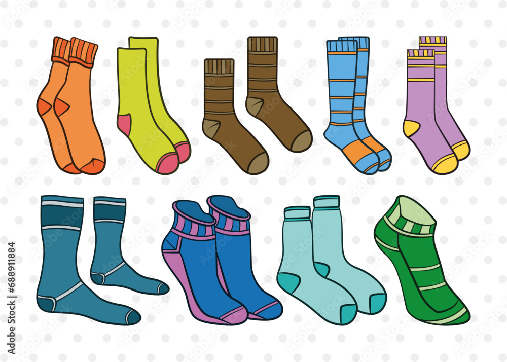 Sock SVG, Sock Clipart, Ankle Socks Svg, Crew Sock Svg, Half Socks Svg ...
