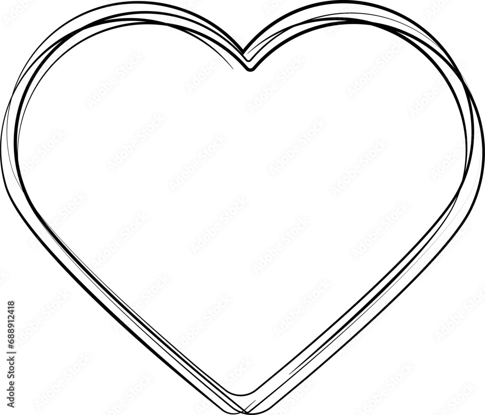 Heart line art drawing.Hand drawn heart isolated on white background ...
