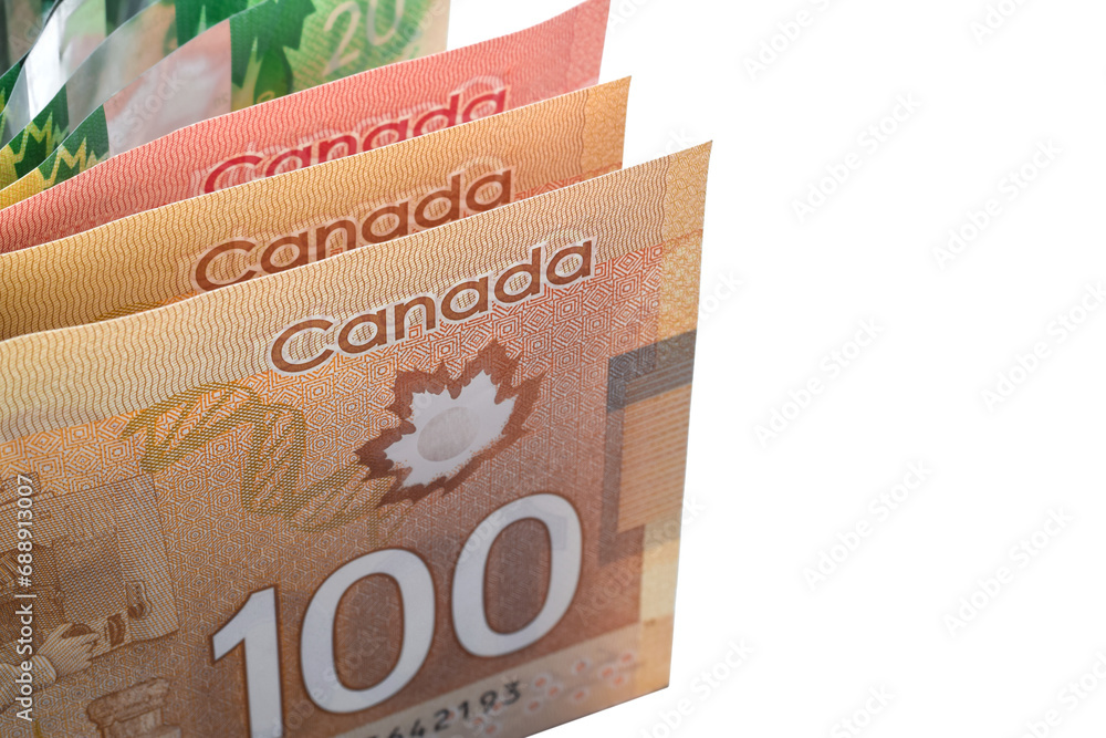 Canadian dollar bills standing up isolated cutout on transparent Stock ...