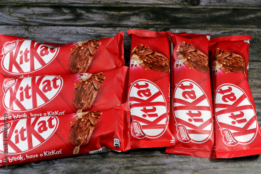 Cairo, Egypt, December 3 2023: KitKat stick ice cream vegetable fat ...