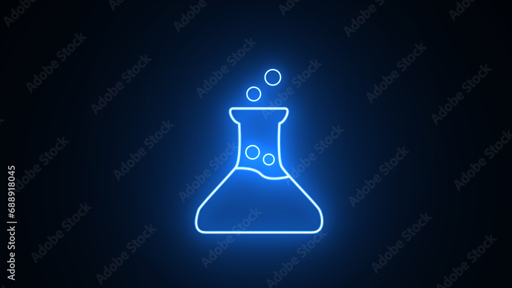 Neon glowing beaker sign. Test tube glowing sign. Glowing neon lab sign ...