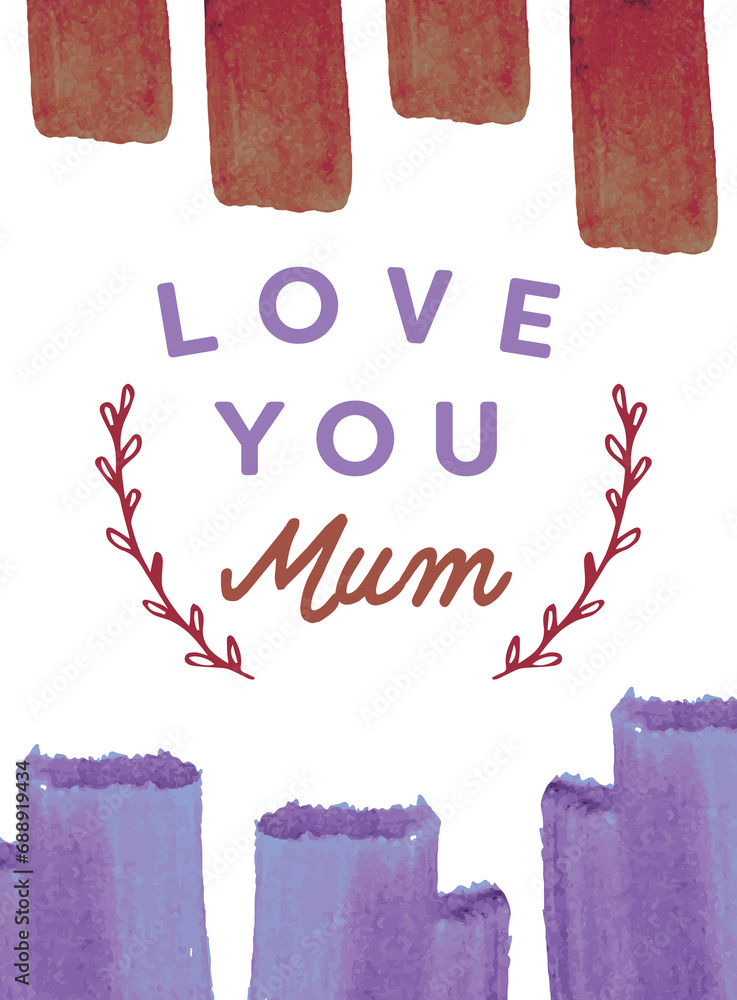 Digital png illustration of love you mum text, twigs and stripes on ...