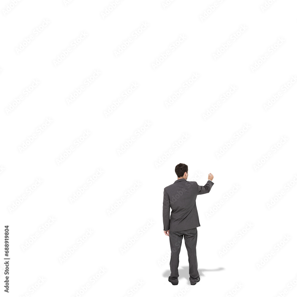 Digital png photo of back view of biracial businessman pointing finger ...