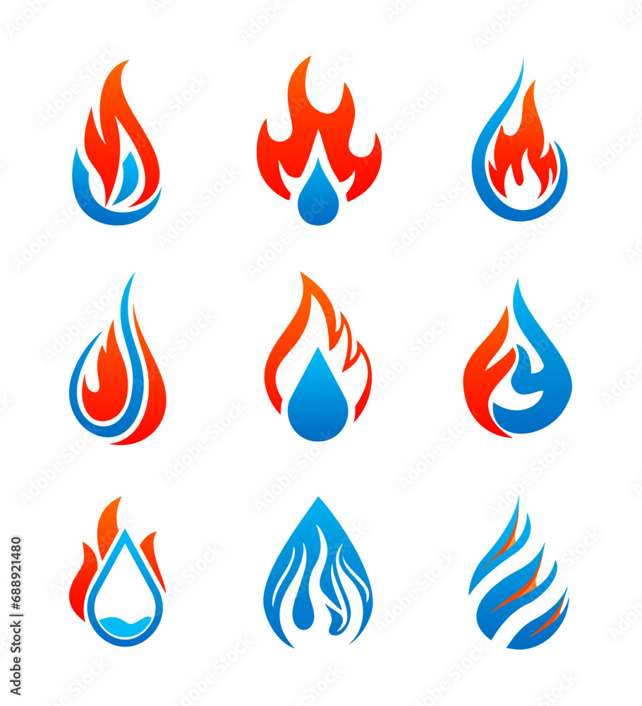 Fire and Water icon logo set collection isolated Stock Vector | Adobe Stock