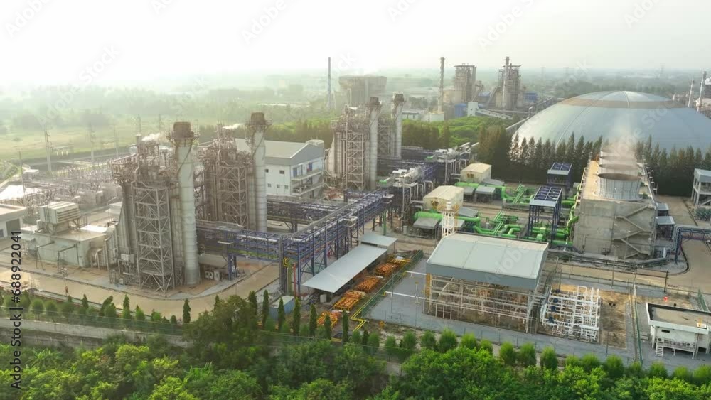 The power plant, seen from the sky, evokes the future with its sleek ...