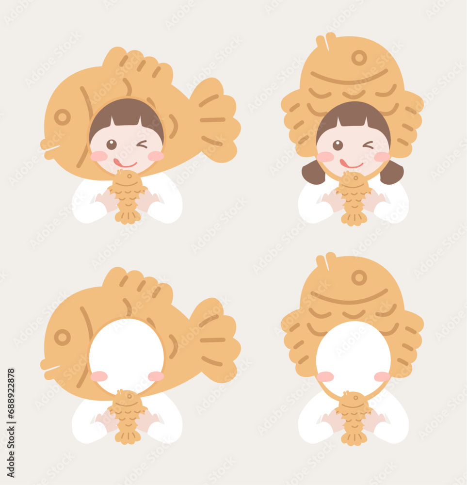 겨울철 한국 길거리 음식 붕어빵 모자를 쓴 캐릭터 일러스트 벡터 세트 Stock Vector Adobe Stock