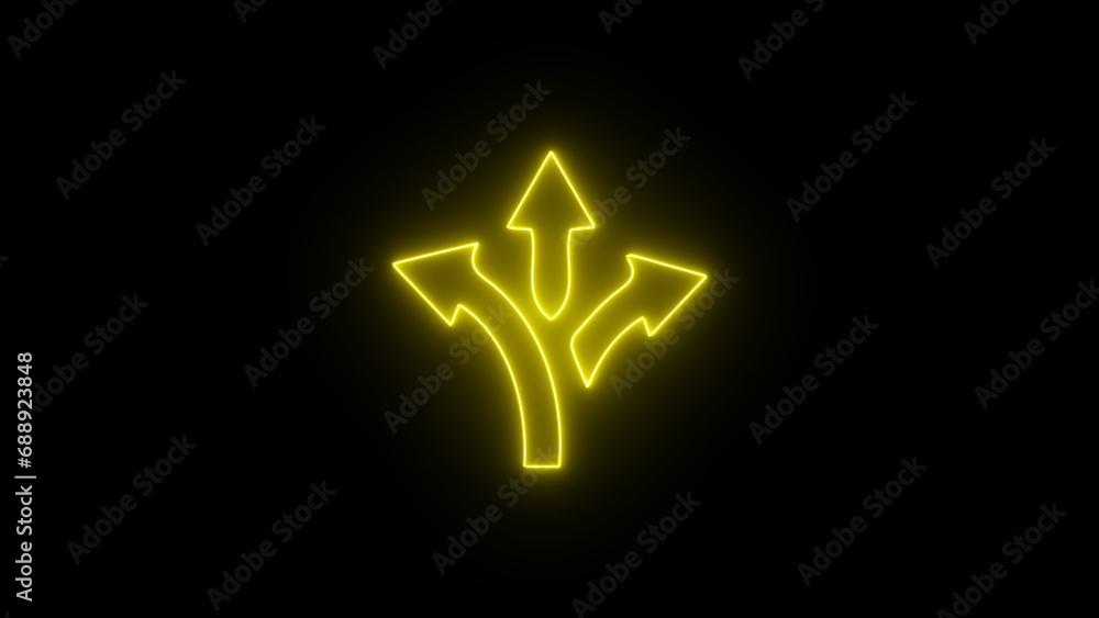 yellow color arrow points to the left, right, up. Flashing neon icon to ...