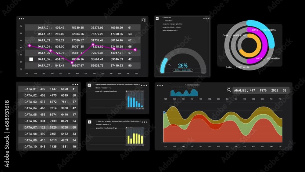 Animation HUD Screen monitor on black background. Business and ...