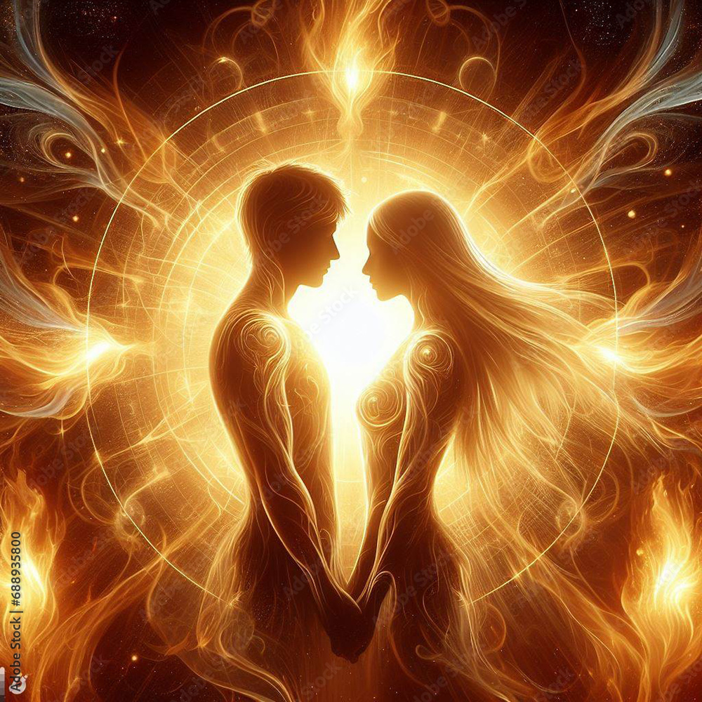 Twin flame couple. Soulmates. The concept of magical, esoteric, tantric ...