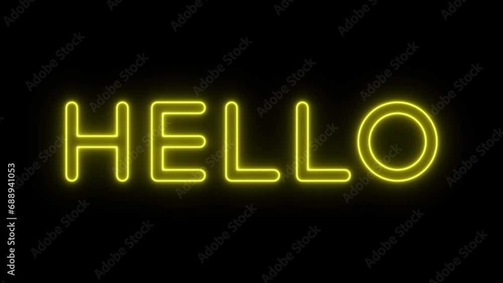 Animated hello with looping stroke text effect using yellow neon color ...