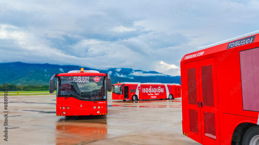 Chiang Mai, Thailand - October 8, 2023: AirAsia shuttle bus ready for ...