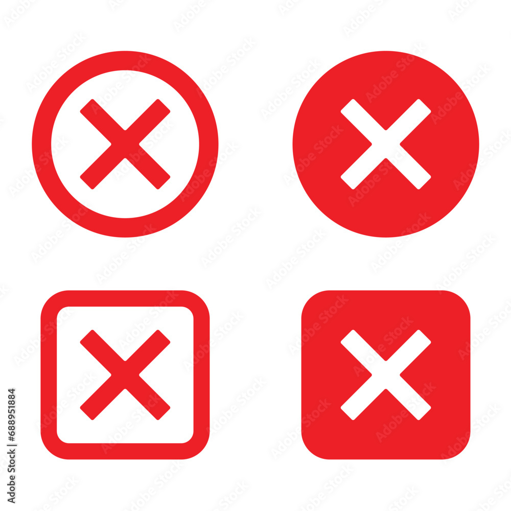 red cross mark icon set. round and square cross symbol / button ...