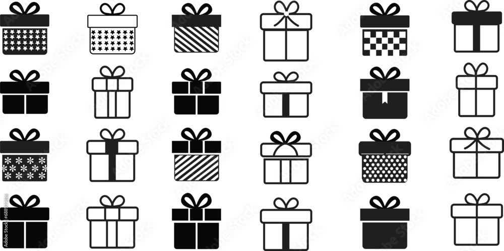 Gift boxes with ribbon icons Set. Gift box icons in Trendy Flat style ...