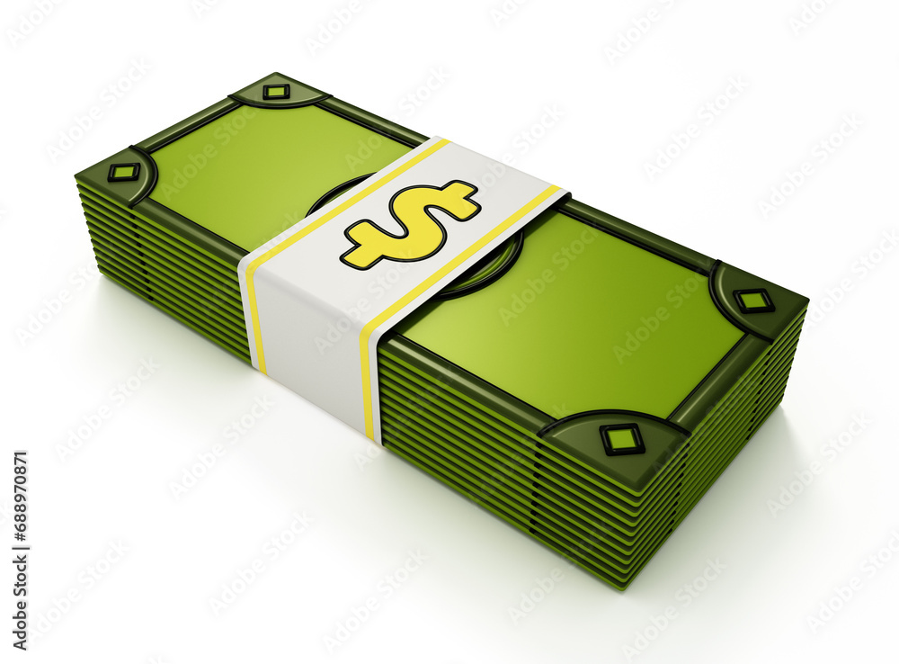 Cartoon money pack isolated on white background. 3D illustration Stock ...