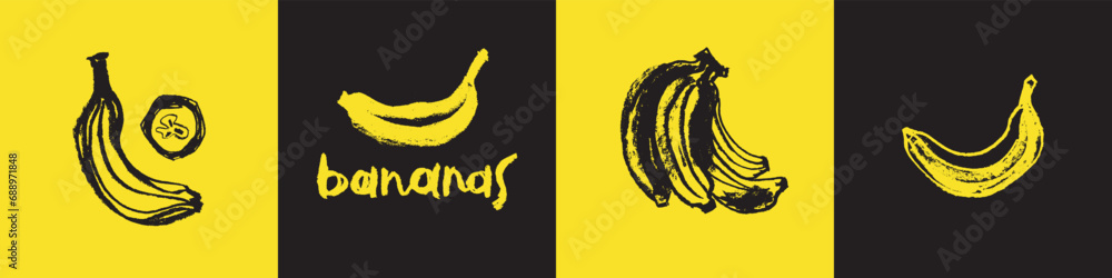 Bananas icon set for logo creating, organic food label, and banner ...