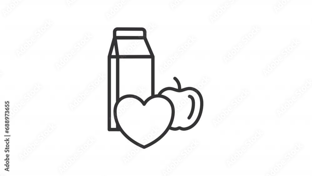 Food aid line animation. Food products and heart animated icon. Sharing ...