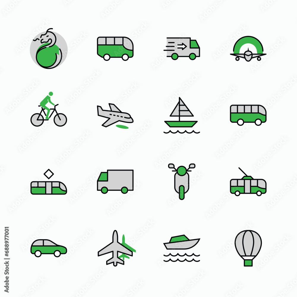 Set of Public Transport Related Vector Line Icons. Contains such Icons ...