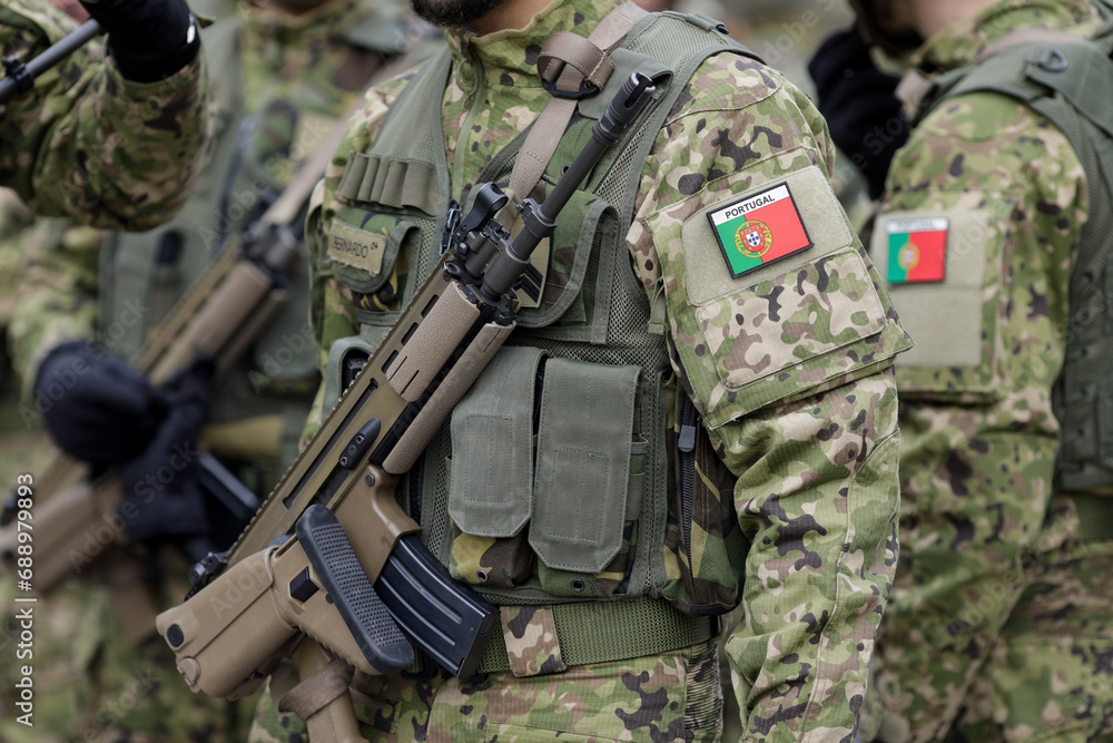 Details of a Portuguese soldier in uniform during the Romanian National ...