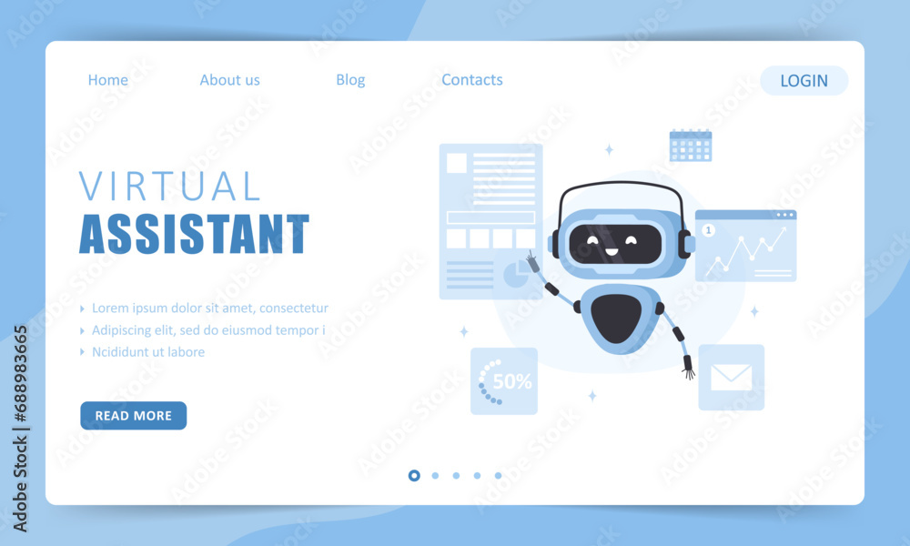 Vetor de Virtual assistant. Landing page template. Chatbot character ...
