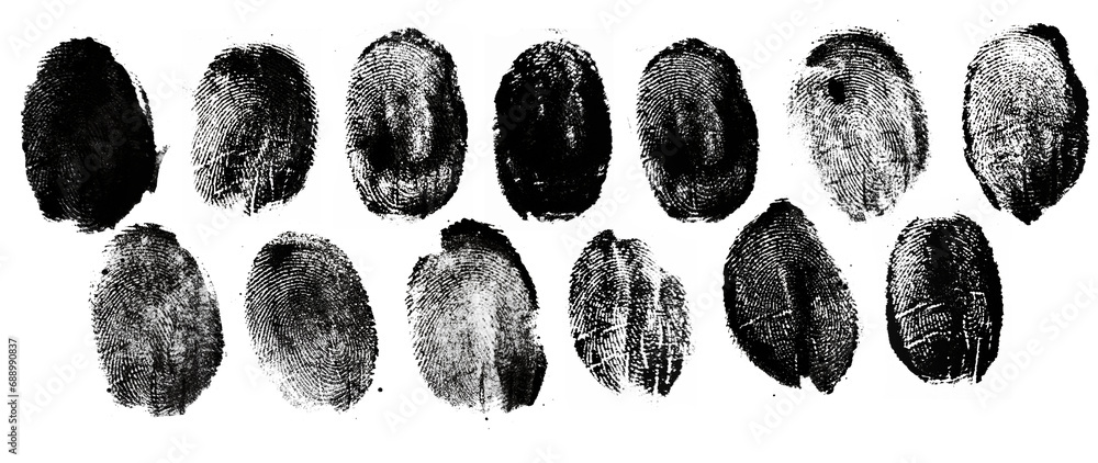 set of fingerprints, forensics, blot, imprint, isolated on transparent ...