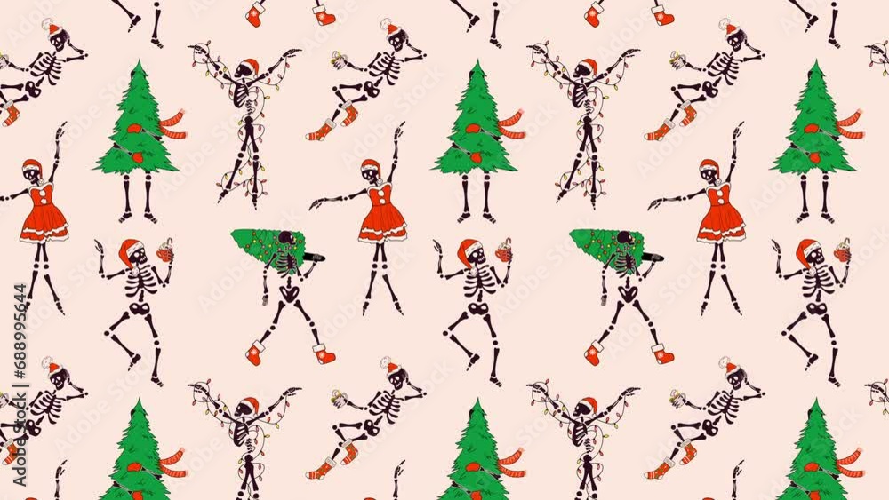 Cute Cartoon Funny Skeleton with with decoration christmas. Old ...