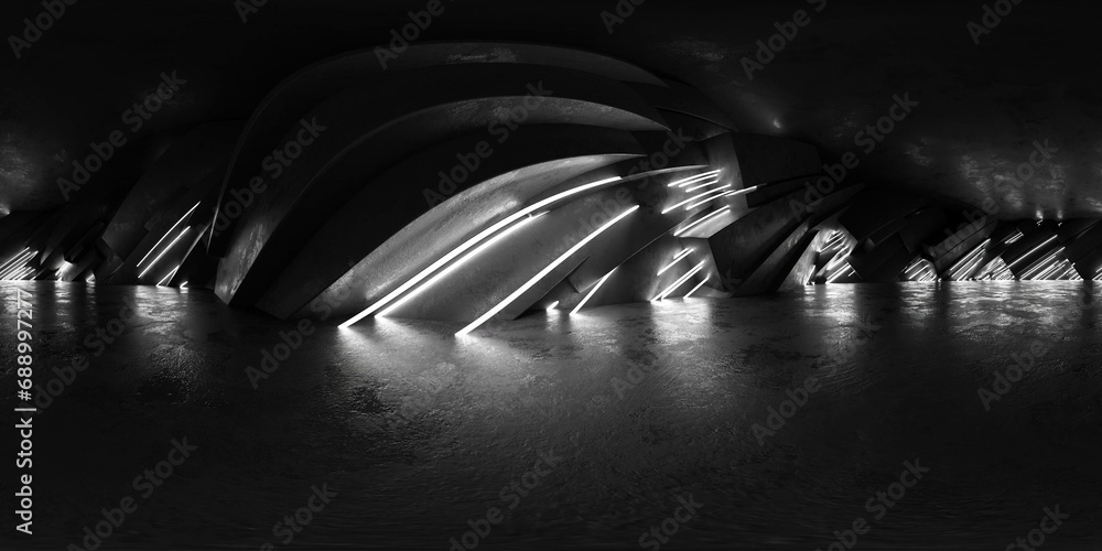 A Wall with Stacked Concrete Blocks and neon lights, Creating a Sturdy ...