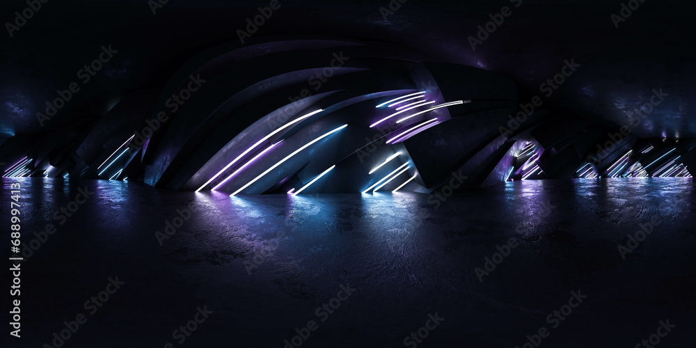 A Wall with Stacked Concrete Blocks and neon lights, Creating a Sturdy ...