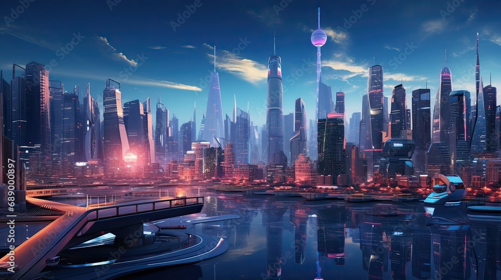 A captivating render portraying a high-tech cyberpunk cityscape, alive ...