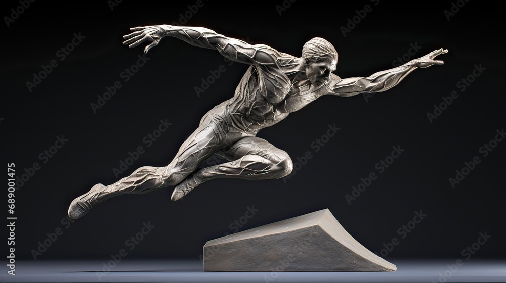 Stunning, freeze-framing, gymnast sculpture, mid-routine, elegant pose ...