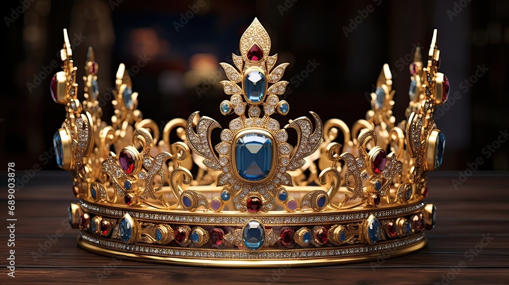 Royal, adorned, jewel-encrusted, coronation symbol, majestic headpiece ...