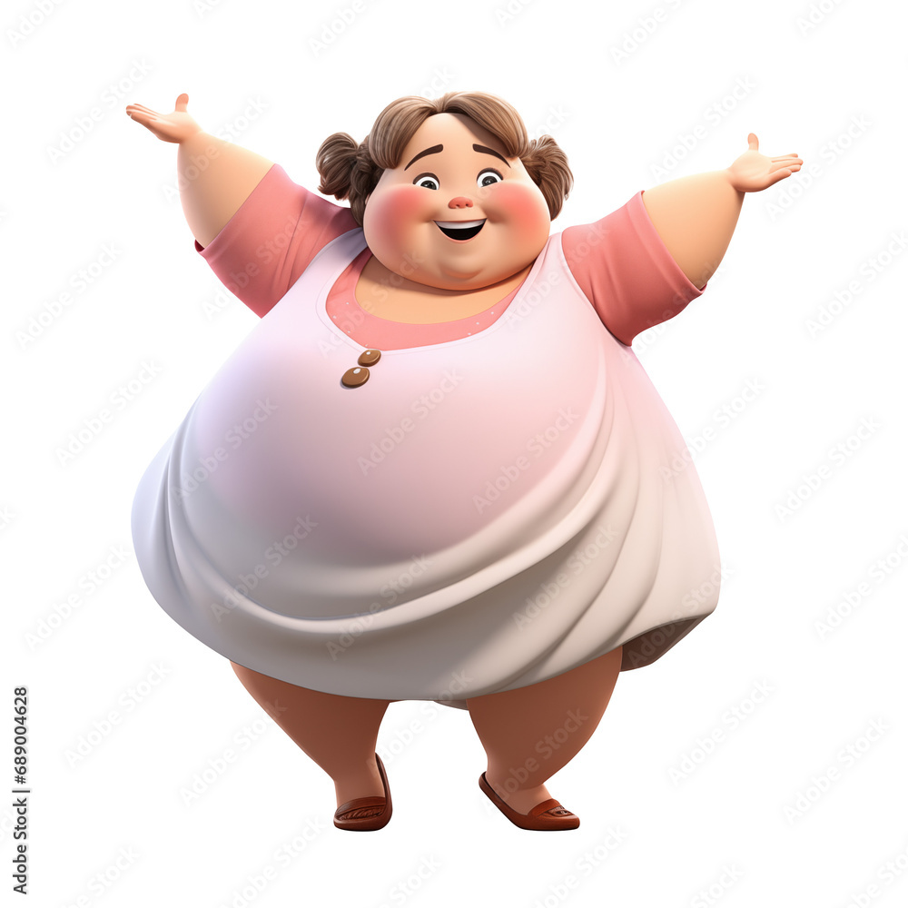 3D cartoon character cute fat woman dancing happy celebrating have fun ...