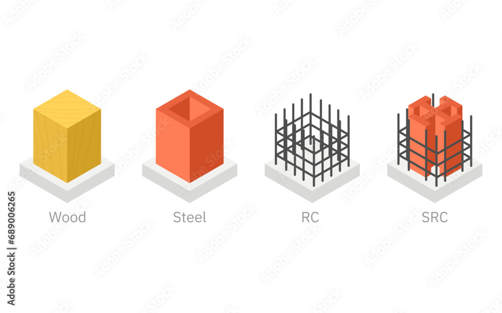 Illustrative illustrations of building structures, isometric ...