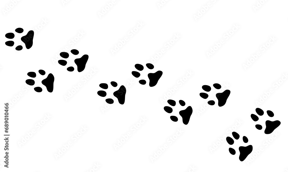 Dog track paw print, black on white , graphic design doodle style ...
