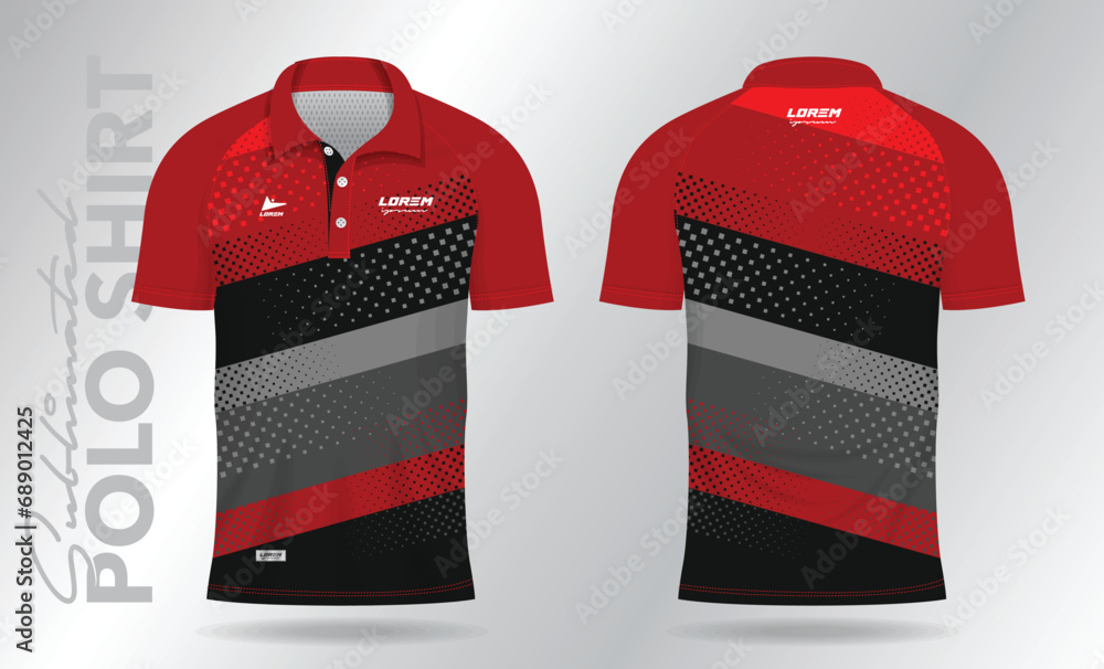 abstract red and black polo shirt mockup template design for sport ...