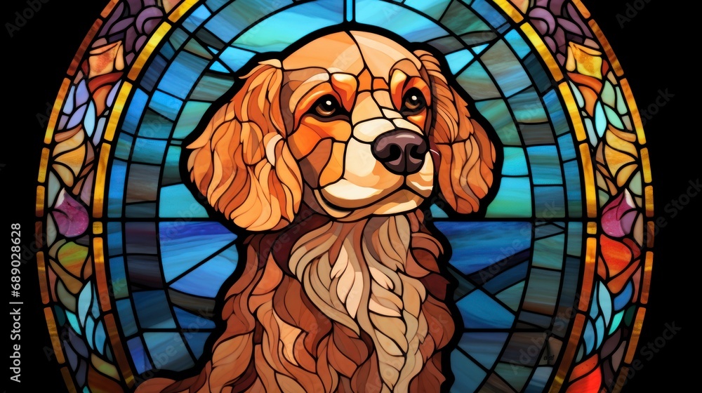 Stained glass window, cute beagle dog Stock Illustration | Adobe Stock