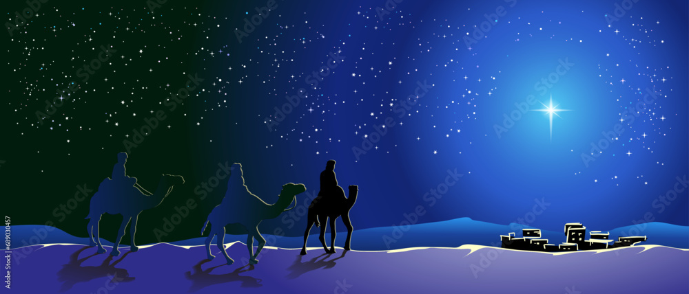 Merry Christmas Christmas Story Three Wise Men Follow The Star To