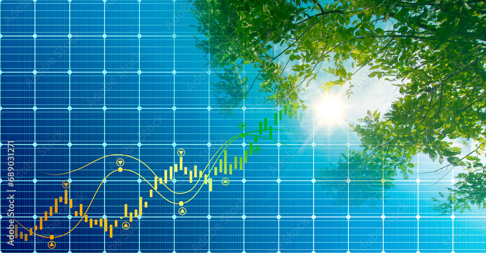 Renewable energy and environmental concept.Graphs and charts of ...