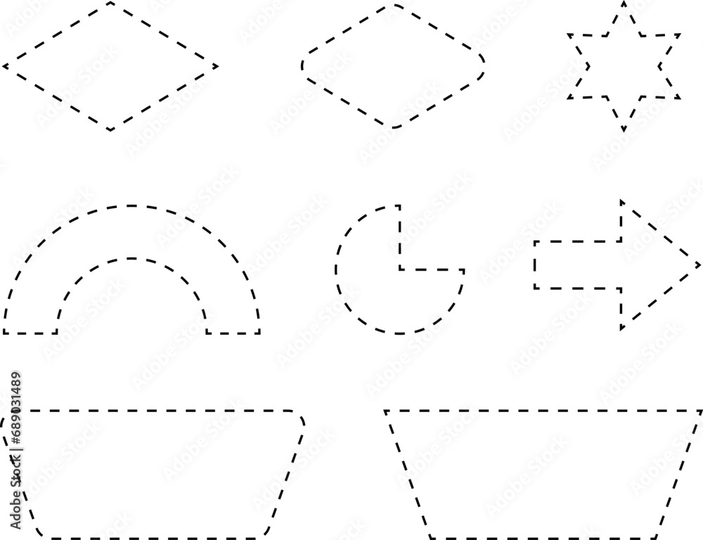 Dash line shapes. Dashed outline design of border for basic geometric ...