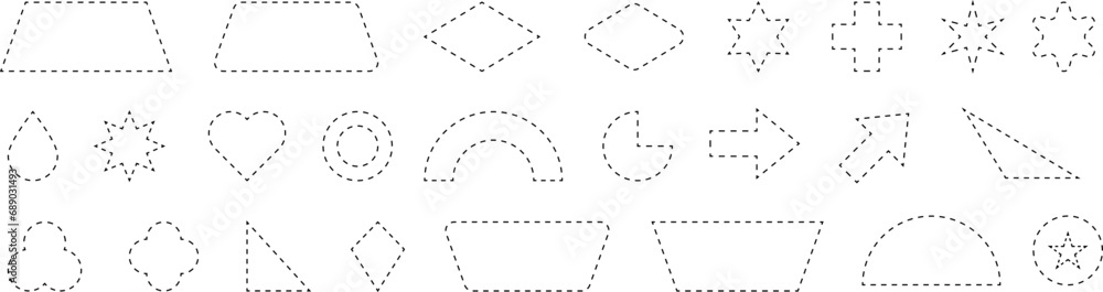Dash line shapes. Dashed outline design of border for basic geometric ...
