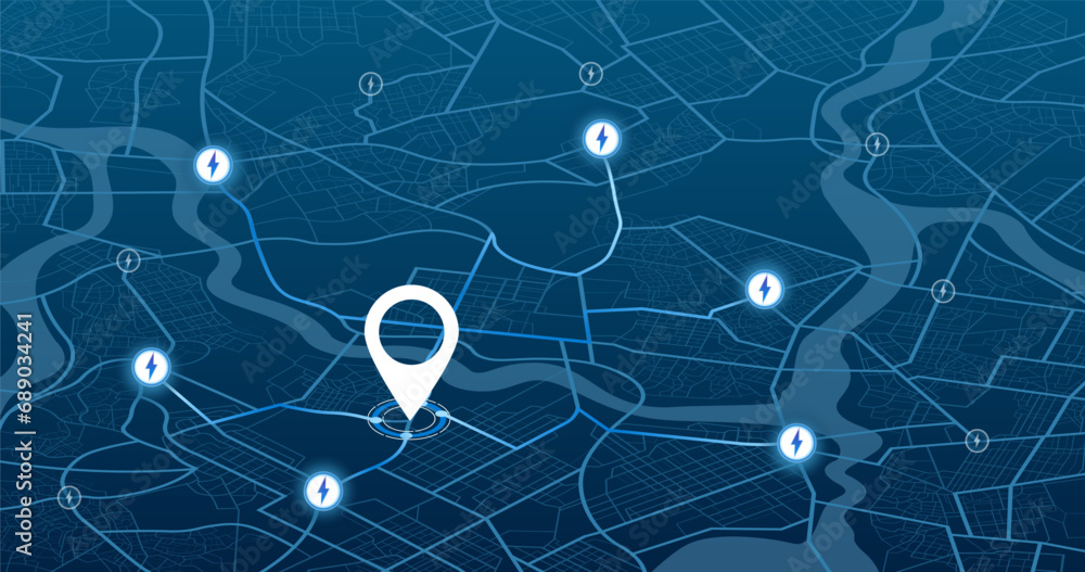 Location EV charging station location mark on gps navigation map a lot ...