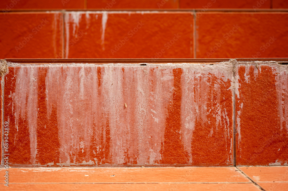 efflorescence, stain on the concrete wall white sediment formed on ...