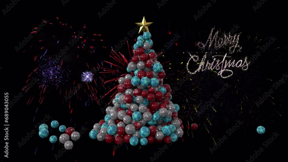 Christmas tree and Merry Christmas Fireworks shining sparkling intro ...