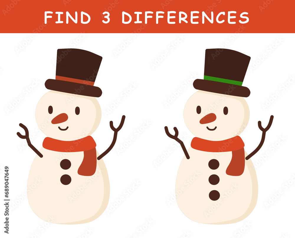 Find 3 differences in illustration. Educational activity with cute ...