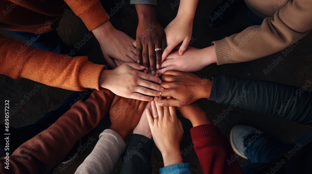 All hands together, united diversity or multi-cultural partnership in a ...