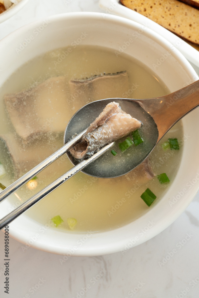 Milkfish skin soup, distinctive and famous seafood cuisine of Taiwanese ...