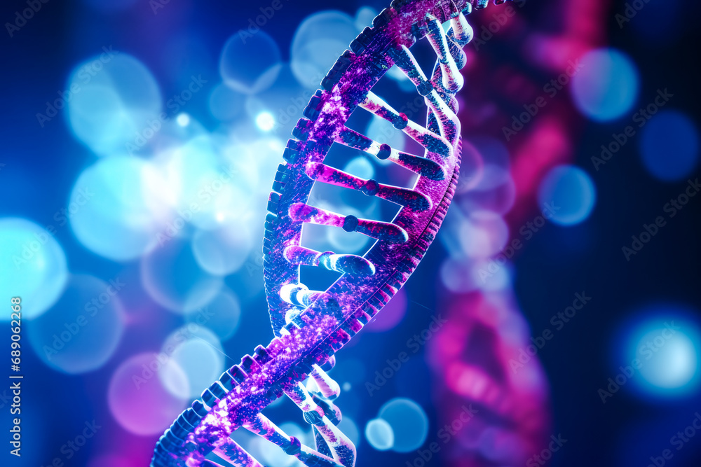 DNA. Study of gene structure of cell. DNA molecule structure. Genetic ...
