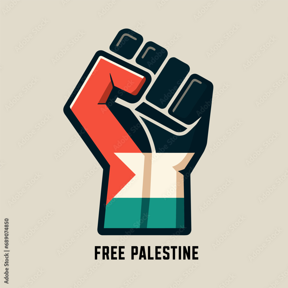 The fist of the Free Palestine flag symbol of the struggle for ...