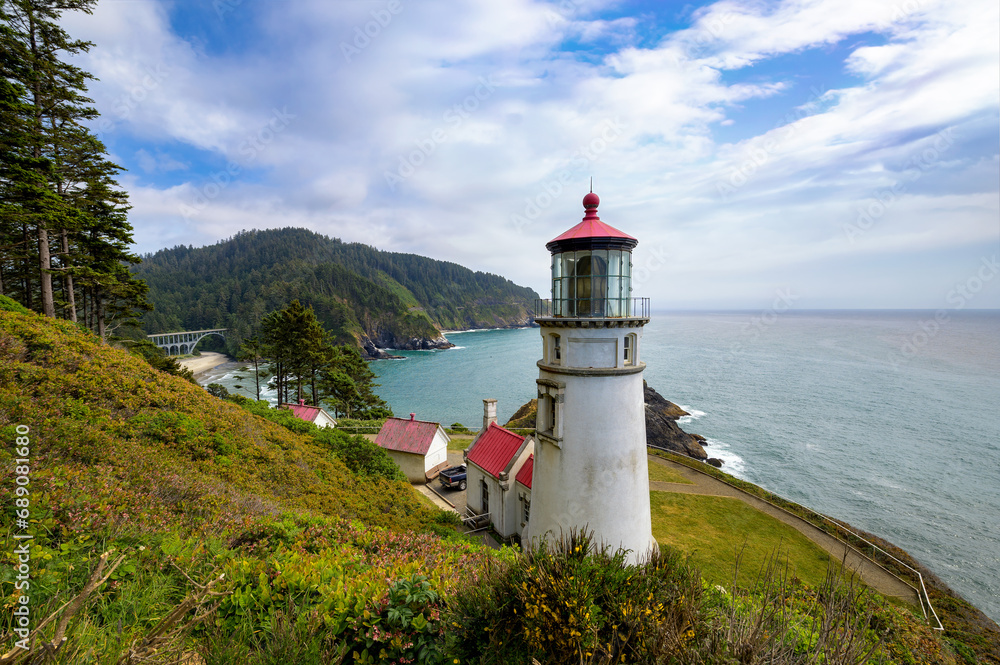 Heceta Head Lighthouse located along the scenic Oregon coast. It is a ...