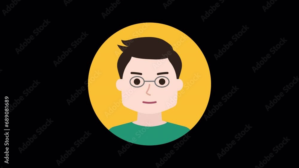 Set of motion icons, appearing five men wearing glasses. 4K transparent ...